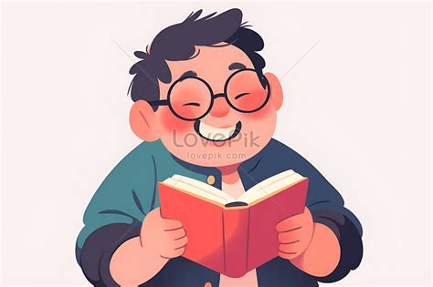 안경을 쓰고 독서하는 소년 일러스트 무료 다운로드 Lovepik