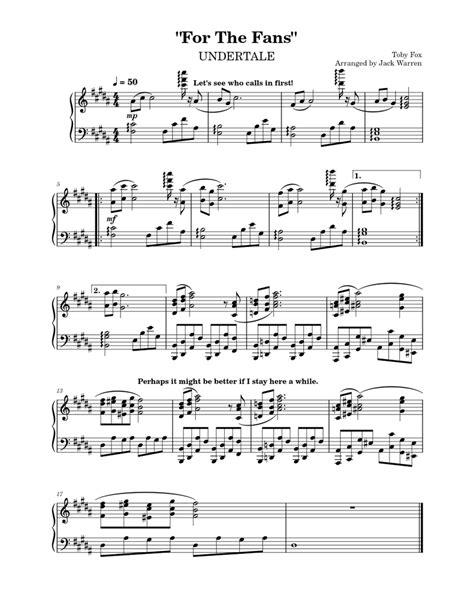 For The Fans Toby Fox Undertale Sheet Music For Piano Solo