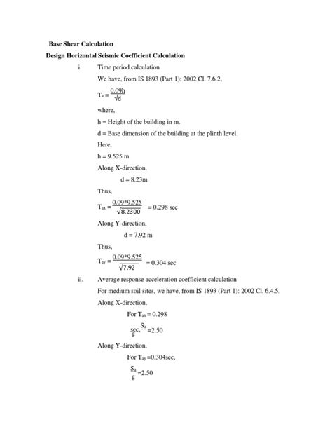 Base Shear Calculation Pdf Applied And Interdisciplinary Physics