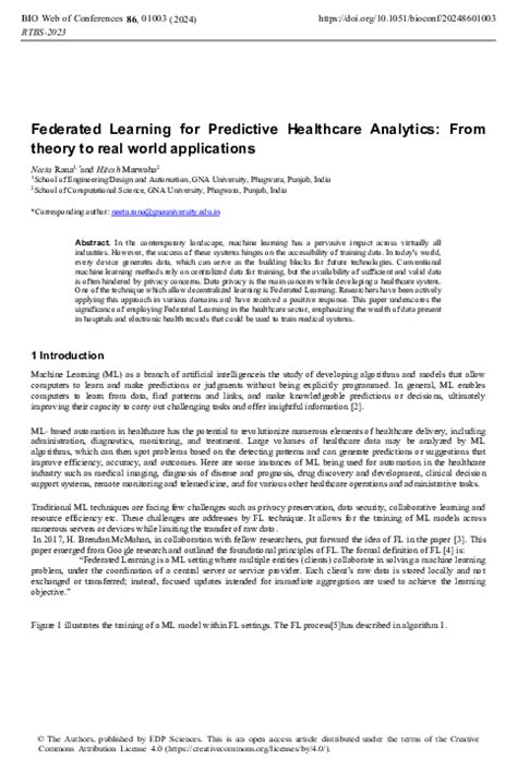 Pdf Federated Learning For Predictive Healthcare Analytics From