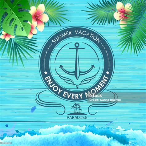 파란색 나무 바탕에 여름 포스터입니다 레터링 포스터 여름 방학 즐거운 순간을 즐기세요 0명에 대한 스톡 벡터 아트 및 기타 이미지 0명 계절 구명 기구 Istock