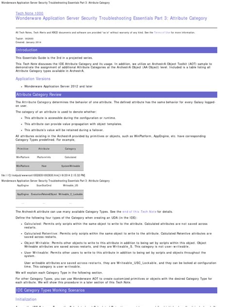 Tech Note 1000 Wonderware Application Server Security Troubleshooting