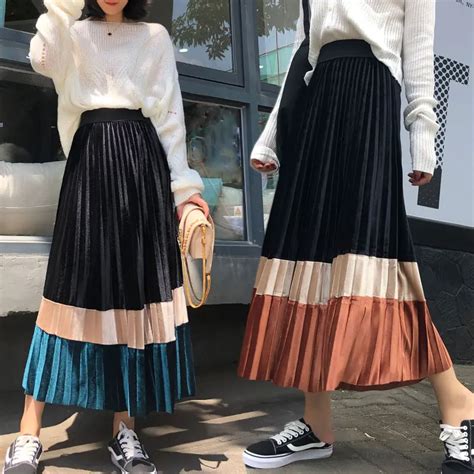 Новинка Корейская осенне зимняя юбка для беременных женщин пэтчворк эластичная плиссированная