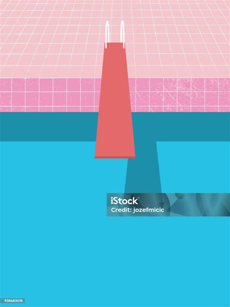 여름 수영장 파티 초대 포스터 점프 보드와 빈티지 수영장 배경 벡터 템플릿 플라이어 물에 대한 스톡 벡터 아트 및 기타 이미지