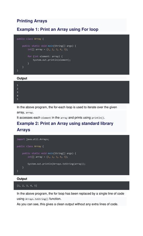 Printing Copying And Concattination Arrays Printing Arrays Example