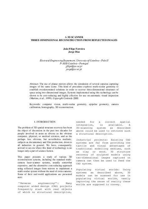 Pdf A 3d Scanner Three Dimensional Reconstruction From Reflected Images