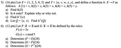 Solved = a = 5) (16 pts) Let X= {1, 2, 3, 4, 5} and Y= {u, | Chegg.com
