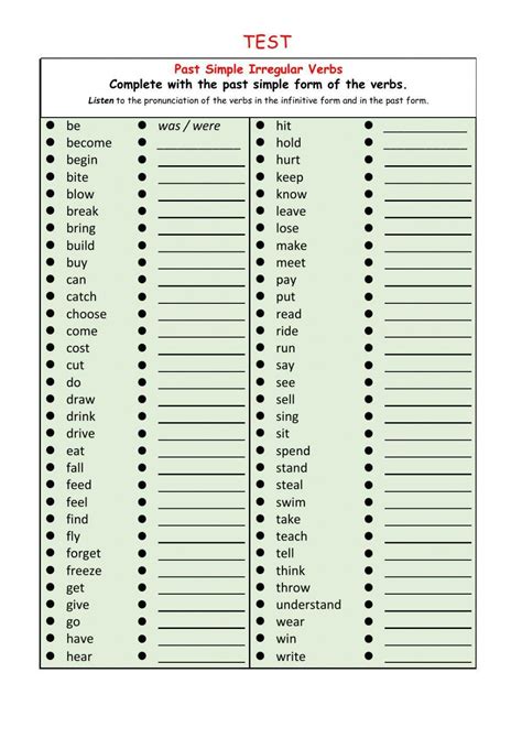 Irregular Verbs Worksheets