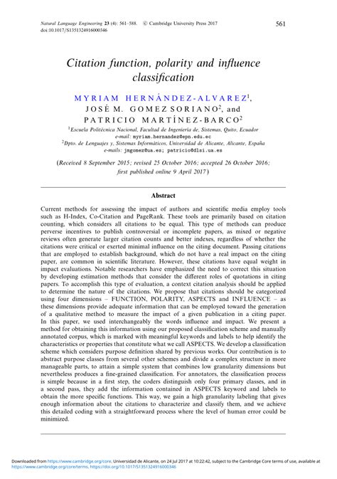 Pdf Citation Function Polarity And Influence Classification