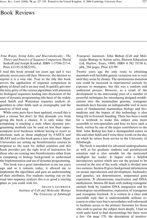 time warps string edits and macromolecules the theory and practice