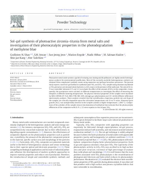 Pdf Sol Gel Synthesis Of Photoactive Zirconia Titania From Metal Salts And Investigation Of