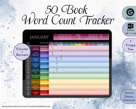 50 Book Word Count Tracker Productivty Tool For Authorpreneurs Writer Business And Rapid
