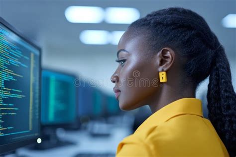 Woman Coding On Computer In Office Environment During Daytime With