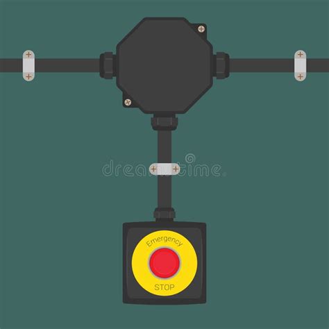 Emergency Stop Button Connected To An Electrical Conduit System Stock