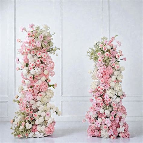 Roseytime Pink Flower Pillars Set With Frame For Wedding Party Decor