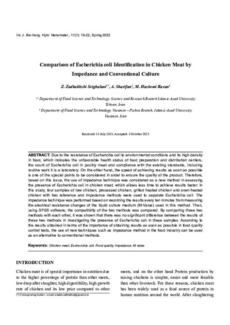 Pdf Impedance Vs Conventional Culture For E Coli In Chicken Meat