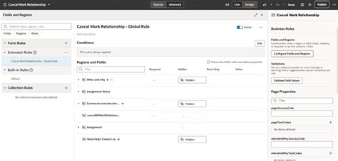 fields hidden using configure fields regions for cancel work