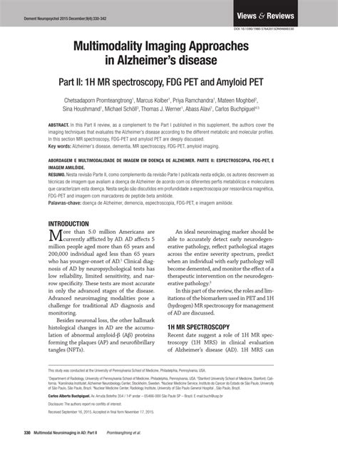 Pdf Multimodality Imaging Approaches In Alzheimers Disease Part Ii