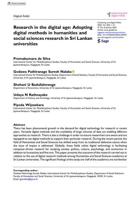 PDF Research In The Digital Age Adopting Digital Methods In Humanities And Social Sciences