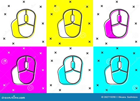 Set Computer Mouse Icon Isolated On Color Background Optical With
