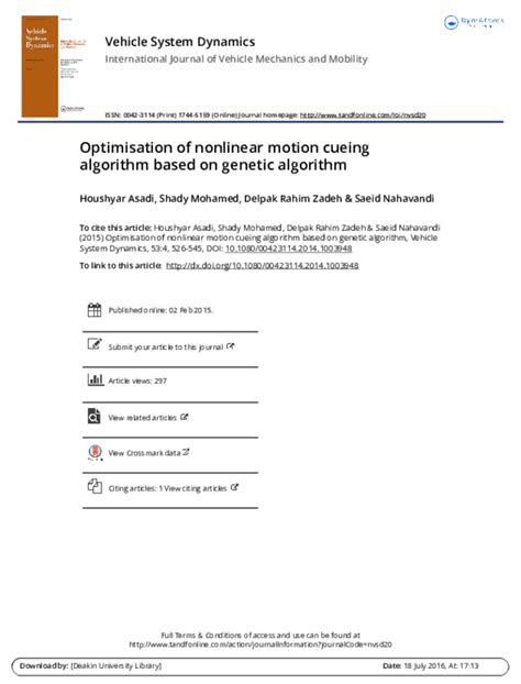 Pdf Vehicle System Dynamics International Journal Of Vehicle