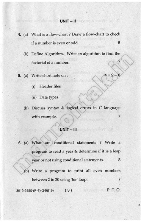 Programming For Problem Solving Question Paper Btech 1st Year