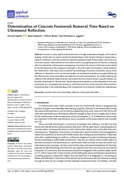 Pdf Determination Of Concrete Formwork Removal Time Based On Ultrasound Reflection