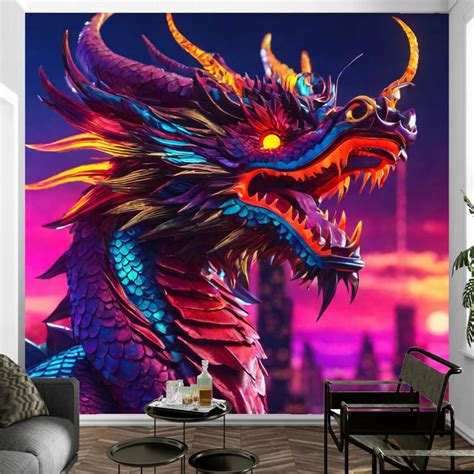 Dragon Wall Mural Wallpaper Neon Art Wall Decal Peel And Stick