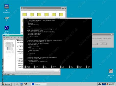 Old Operating System Template With Desktop Environment And Coding Terminal With Black Background