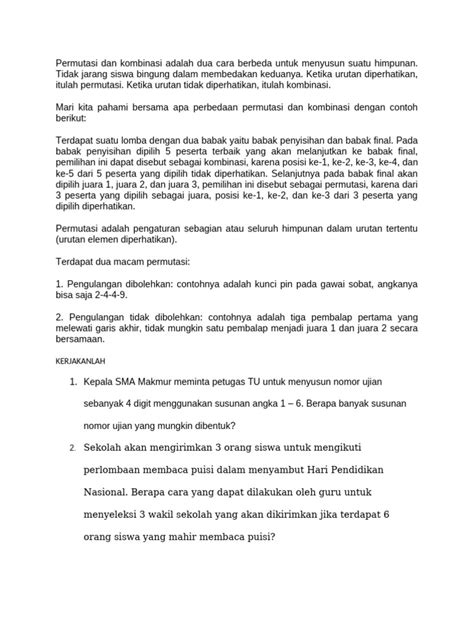 Permutasi Dan Kombinasi Adalah Dua Cara Berbeda Untuk Menyusun Suatu