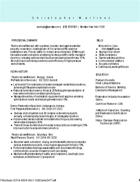 7 Restoration Technician Resume Examples And Top Skills