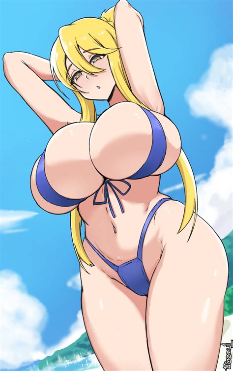 Rule 34 Armpits Arms Above Head Arms Up Beach Big Breasts Bikini Blonde Hair Blue Bikini Blue
