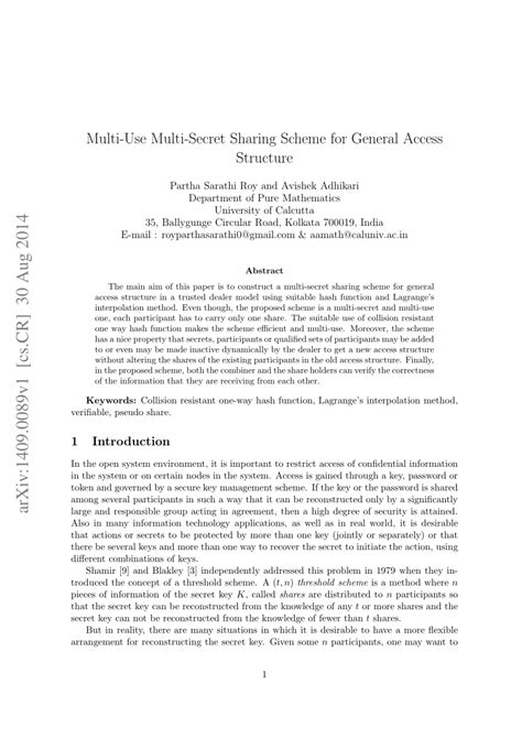 pdf multi use multi secret sharing scheme for general access structure