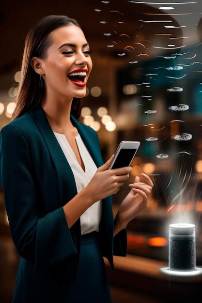 Premium Photo Woman Using Voice Commands To Browse Products Voice Commerce Concept AI Generative