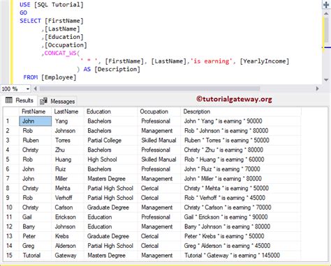 SQL CONCAT WS Function