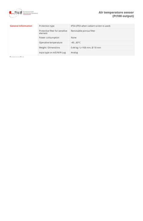 Air Temperature Sensor Pt100 Output 4 Wire 50 To 250 Deg C At Rs