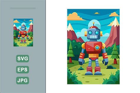 Cartoon Robot Vector Landscape Backgroun Graphic By Wanda Design