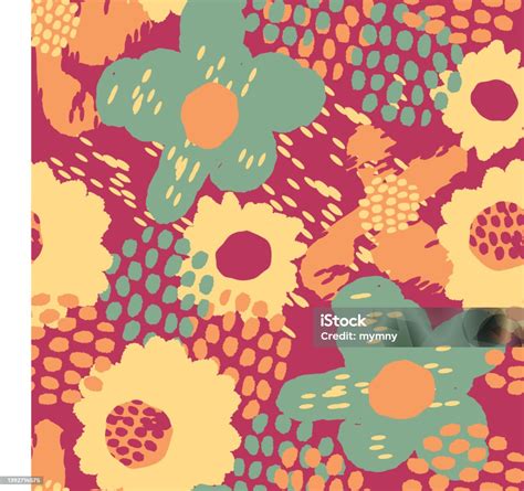 혼합 된 꽃과 점 인사말 카드 또는 직물을 가진 이음새가 없는 손 그리기 무늬 배경 0명에 대한 스톡 사진 및 기타 이미지 0명 귀여운 꽃 나무 Istock