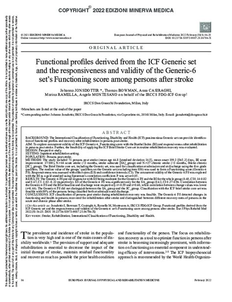Pdf Functional Profiles Derived From The Icf Generic Set And The