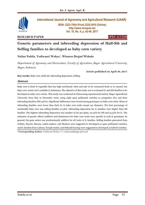 Genetic Parameters And Inbreeding Depression Of Half Sib And Selfing Families To Developed As