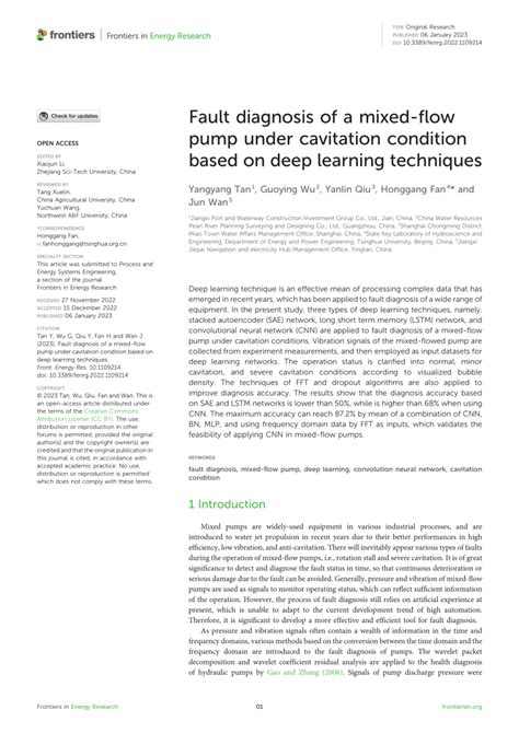 Pdf Fault Diagnosis Of A Mixed Flow Pump Under Cavitation Condition Based On Deep Learning