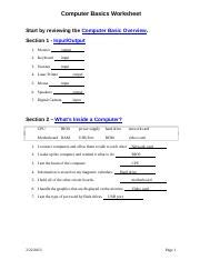 Computer Basics Worksheet Bm Doc Computer Basics Worksheet Start Worksheets Library