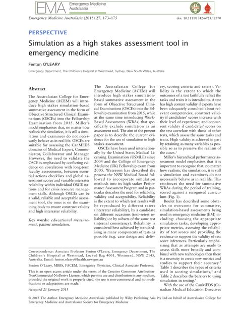 Pdf Simulation As A High Stakes Assessment Tool In Emergency Medicine