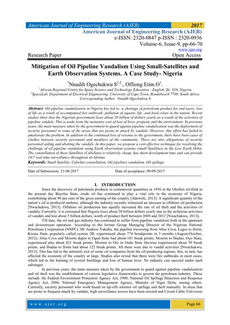 Mitigation Of Oil Pipeline Vandalism Using Small Satellites And Earth Observation Systems Docslib