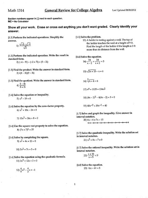 Math 1314 General Review Revised Fa 12 Pdf