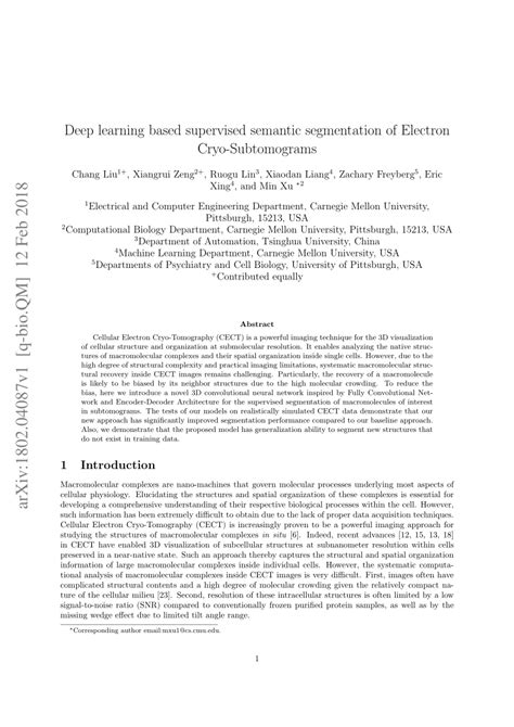PDF Deep Learning Based Supervised Semantic Segmentation Of Electron Cryo Subtomograms