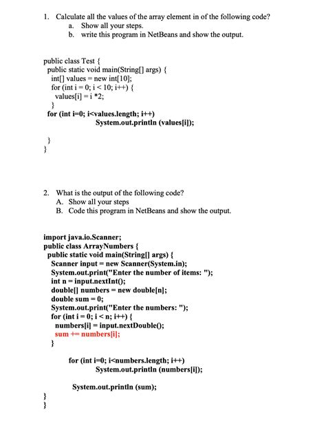 Solved 1 Calculate All The Values Of The Array Element In Chegg