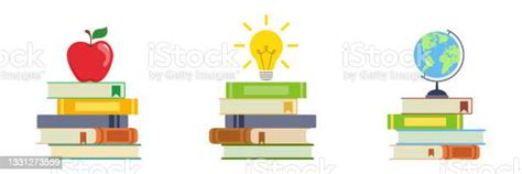 그림 집합입니다 책 사과 전구 지구 교육 개념 학교로 돌아갑니다 그림 개념에 대한 스톡 벡터 아트 및 기타 이미지 개념
