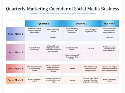 Quarterly Marketing Calendar Of Social Media Business