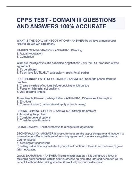 Cppb Test Domain Iii Questions And Answers 100 Accurate Cppb